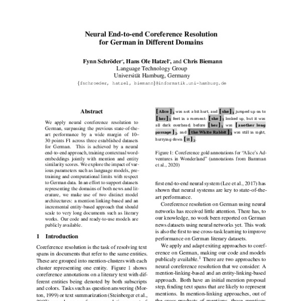 Neural End To End Coreference Resolution For German In Different Domains Acl Anthology