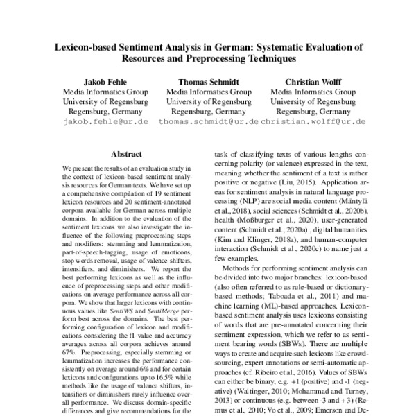 Lexicon Based Sentiment Analysis In German Systematic Evaluation Of Resources And Preprocessing