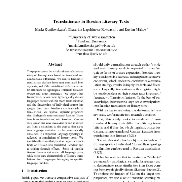 Translationese in Russian Literary Texts - ACL Anthology