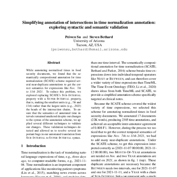 Simplifying annotation of intersections in time normalization annotation: exploring syntactic ...