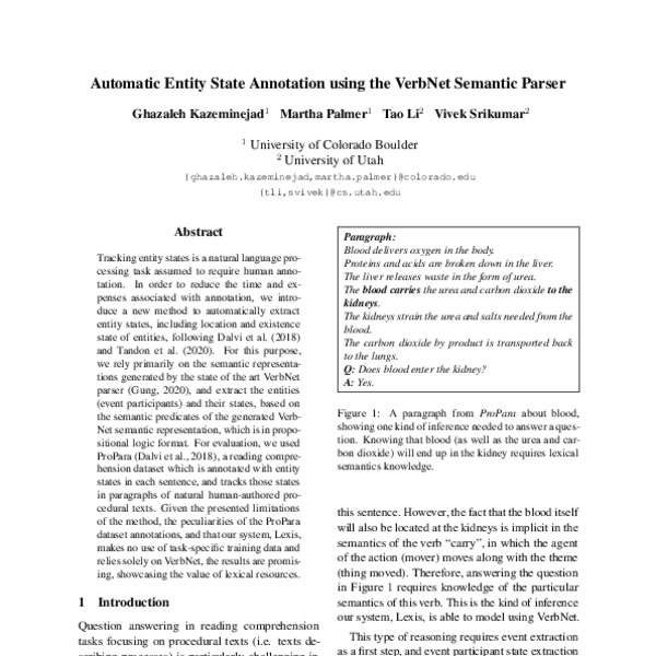 Automatic Entity State Annotation using the VerbNet Semantic Parser - ACL Anthology