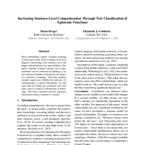 Increasing Sentence-Level Comprehension Through Text Classification of ...