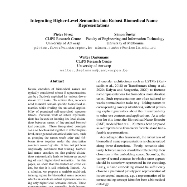 Integrating Higher Level Semantics Into Robust Biomedical Name Representations Acl Anthology