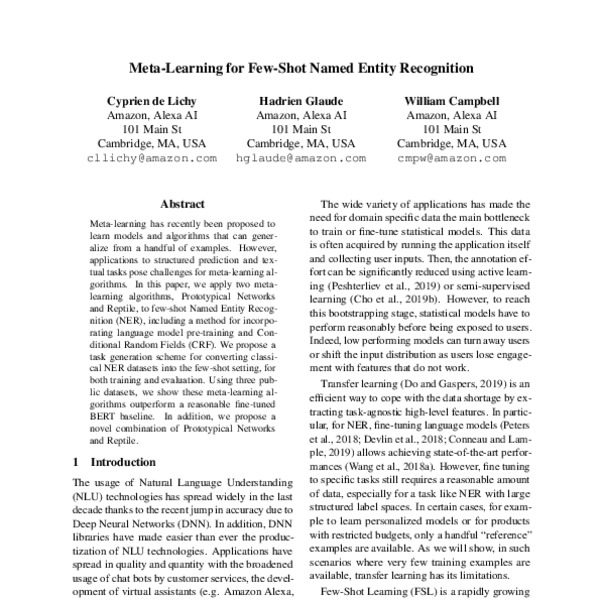 Meta-Learning for Few-Shot Named Entity Recognition - ACL Anthology