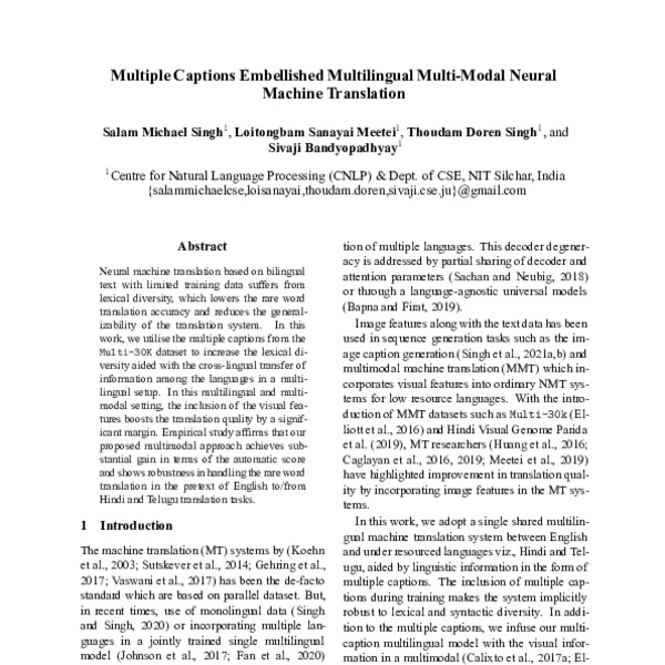 Multiple Captions Embellished Multilingual Multi-Modal Neural Machine ...