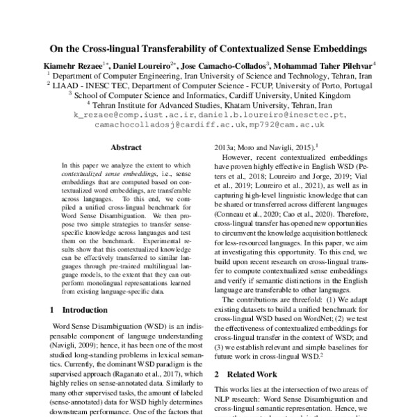 On the Cross-lingual Transferability of Contextualized Sense Embeddings - ACL Anthology