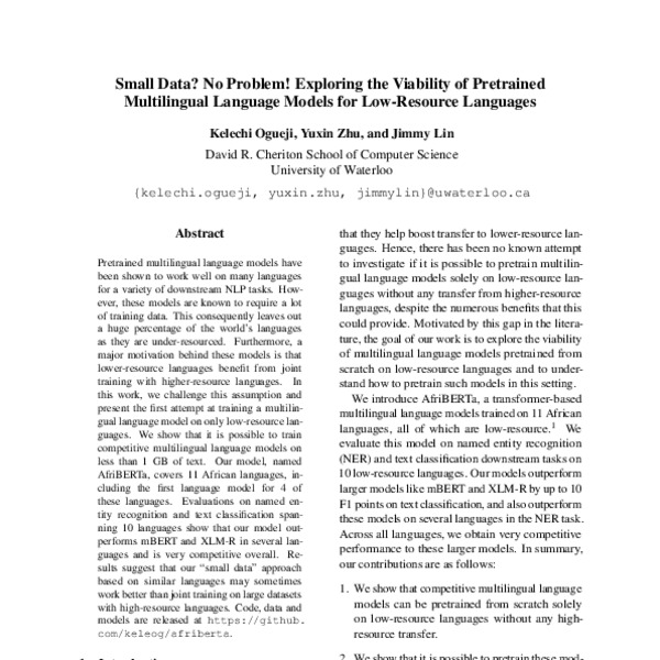 Small Data? No Problem! Exploring the Viability of Pretrained Multilingual Language Models for ...