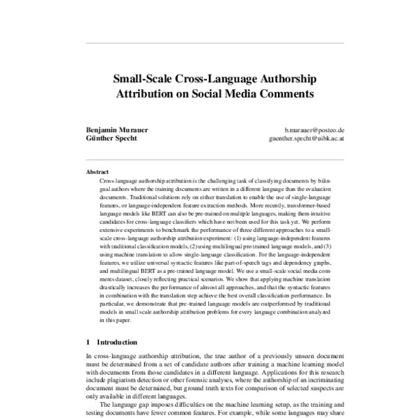 Small-Scale Cross-Language Authorship Attribution on Social Media Comments - ACL Anthology