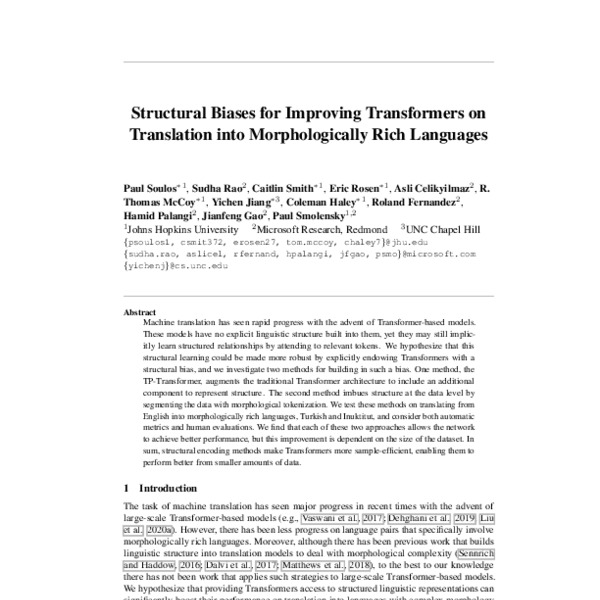 Structural Biases for Improving Transformers on Translation into Morphologically Rich Languages ...