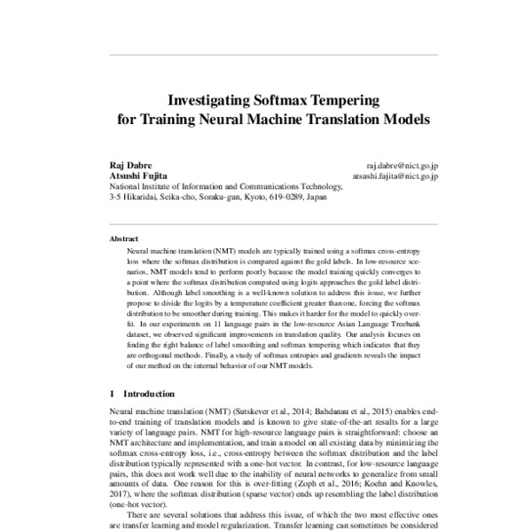 Investigating Softmax Tempering for Training Neural Machine Translation Models - ACL Anthology