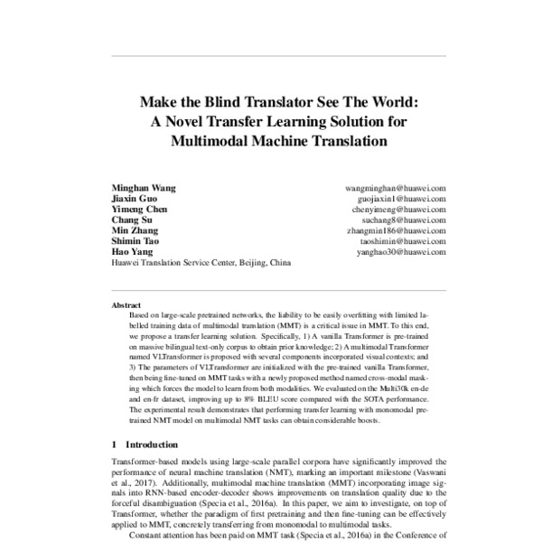 Make the Blind Translator See The World: A Novel Transfer Learning ...
