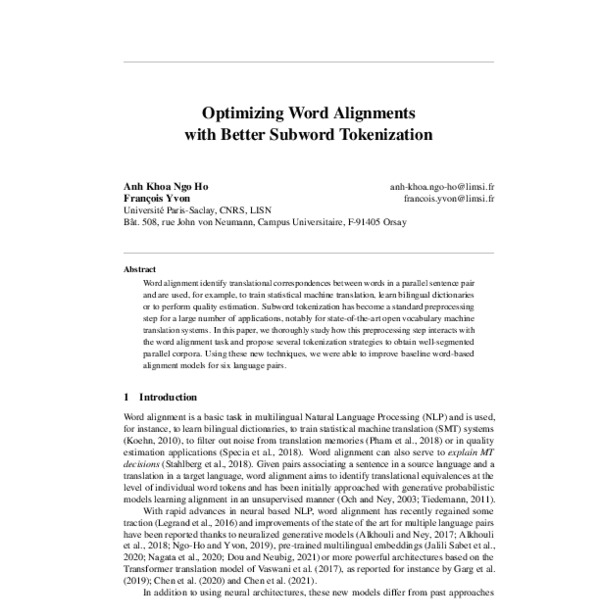 Optimizing Word Alignments with Better Subword Tokenization - ACL Anthology