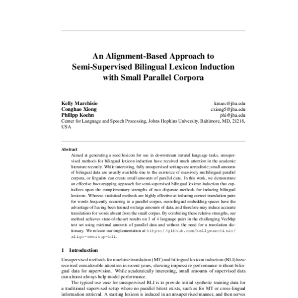 An Alignment-Based Approach to Semi-Supervised Bilingual Lexicon Induction with Small Parallel ...