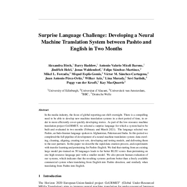 Surprise Language Challenge: Developing a Neural Machine Translation ...