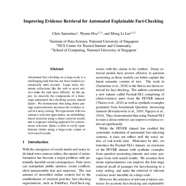 Improving Evidence Retrieval For Automated Explainable Fact Checking Acl Anthology