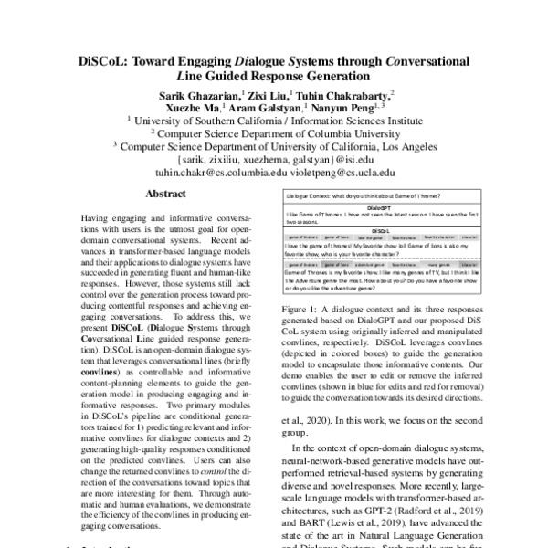 DiSCoL: Toward Engaging Dialogue Systems through Conversational Line Guided Response Generation ...