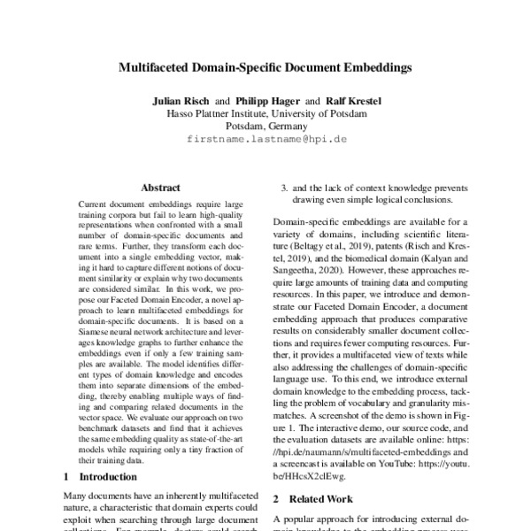 Multifaceted Domain-Specific Document Embeddings - ACL Anthology