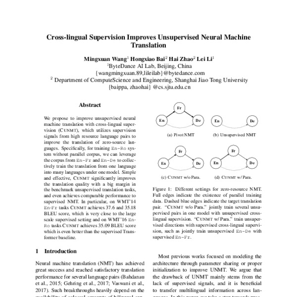 Cross Lingual Supervision Improves Unsupervised Neural Machine
