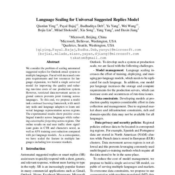 Language Scaling for Universal Suggested Replies Model - ACL Anthology