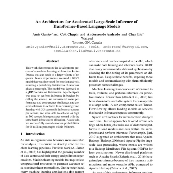 An Architecture For Accelerated Large Scale Inference Of Transformer Based Language Models Acl 0899