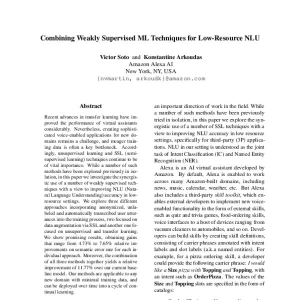 Combining Weakly Supervised ML Techniques for Low-Resource NLU - ACL Anthology