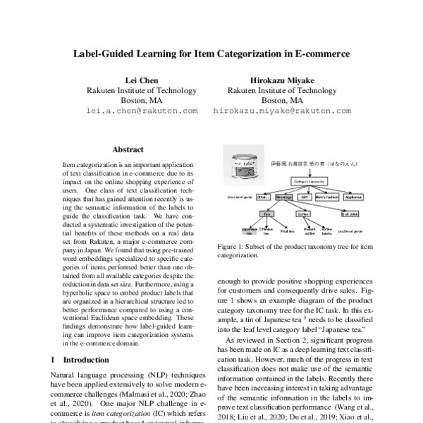 Label Guided Learning For Item Categorization In E Commerce Acl Anthology