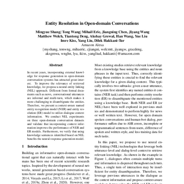 Entity Resolution in Open-domain Conversations - ACL Anthology