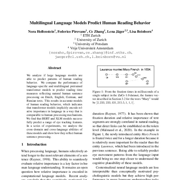 Multilingual Language Models Predict Human Reading Behavior - ACL Anthology