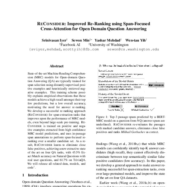 Reconsider Improved Re Ranking Using Span Focused Cross Attention For Open Domain Question