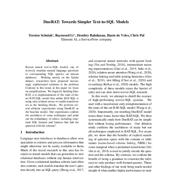 Duorat Towards Simpler Text To Sql Models Acl Anthology