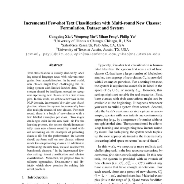 Incremental Few Shot Text Classification With Multi Round New Classes Formulation Dataset And