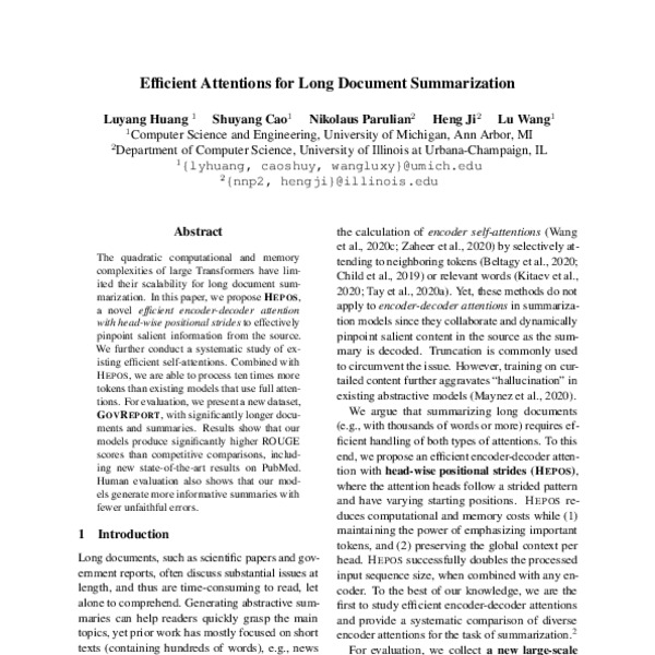 Efficient Attentions For Long Document Summarization Acl Anthology