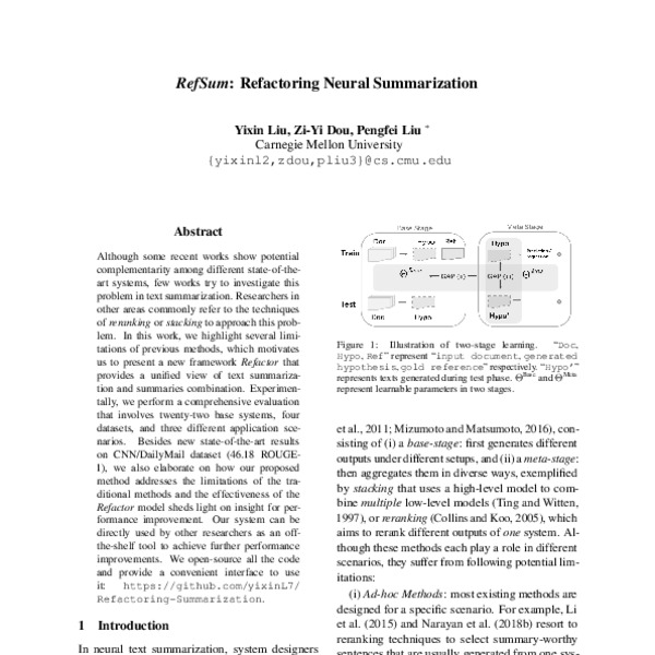 RefSum: Refactoring Neural Summarization - ACL Anthology
