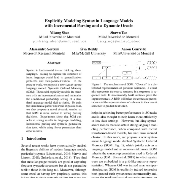 Explicitly Modeling Syntax in Language Models with Incremental Parsing and a Dynamic Oracle ...