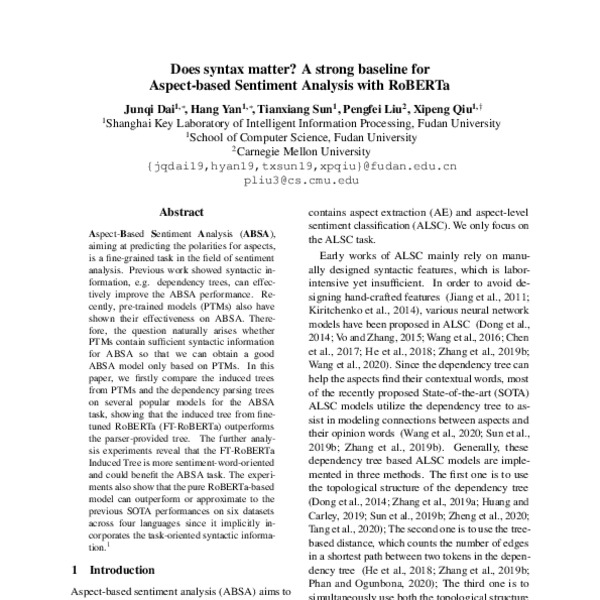 Does syntax matter? A strong baseline for Aspect-based Sentiment Analysis with RoBERTa - ACL ...