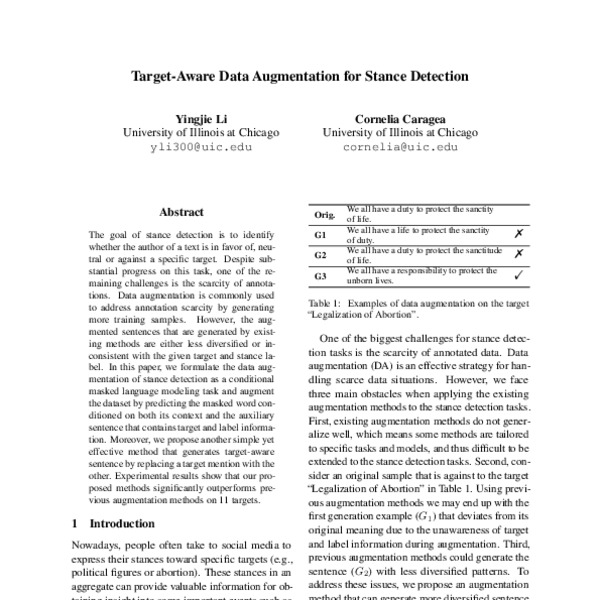 Target Aware Data Augmentation For Stance Detection Acl Anthology