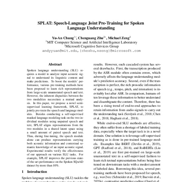 SPLAT: Speech-Language Joint Pre-Training for Spoken Language Understanding - ACL Anthology