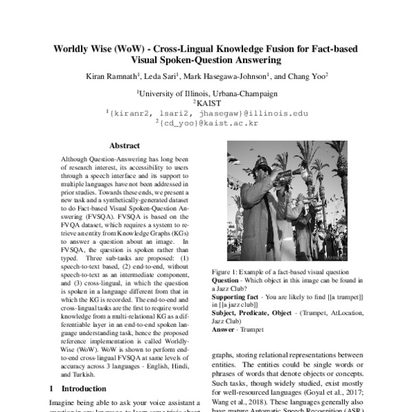 Worldly Wise (WoW) - Cross-Lingual Knowledge Fusion for Fact-based Visual Spoken-Question ...