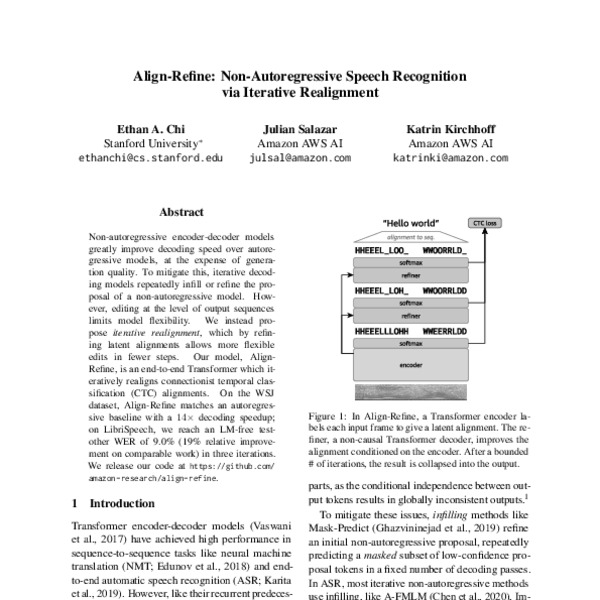 Align-Refine: Non-Autoregressive Speech Recognition via Iterative Realignment - ACL Anthology