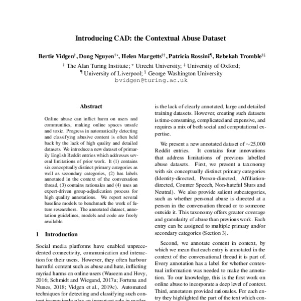 Introducing CAD: the Contextual Abuse Dataset - ACL Anthology