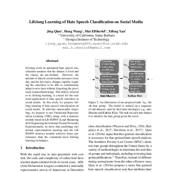 Lifelong Learning of Hate Speech Classification on Social Media - ACL Anthology