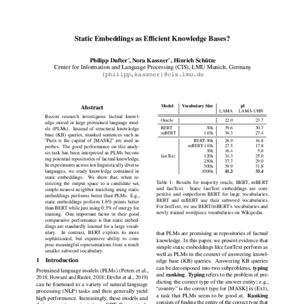 Static Embeddings As Efficient Knowledge Bases Acl Anthology