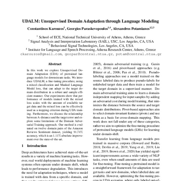 Udalm Unsupervised Domain Adaptation Through Language Modeling Acl