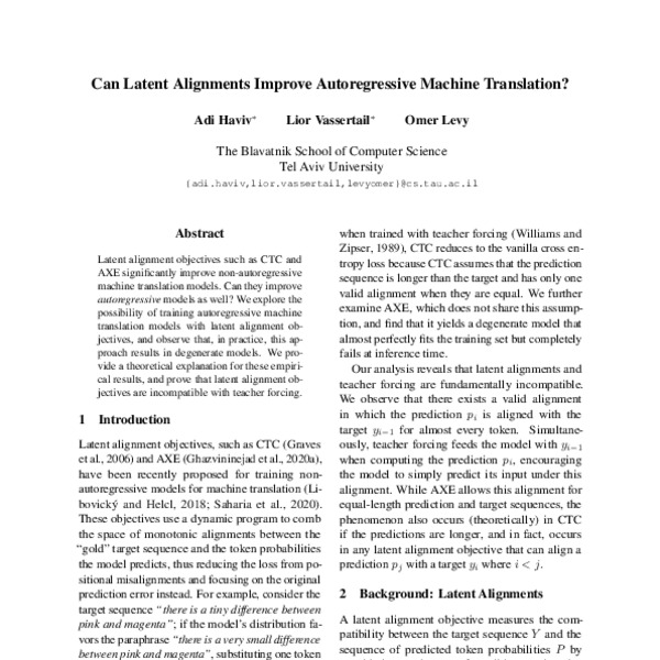 Can Latent Alignments Improve Autoregressive Machine Translation? - ACL Anthology
