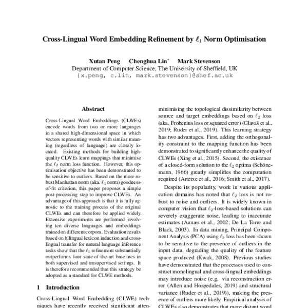 Cross-Lingual Word Embedding Refinement by ℓ1 Norm Optimisation - ACL Anthology