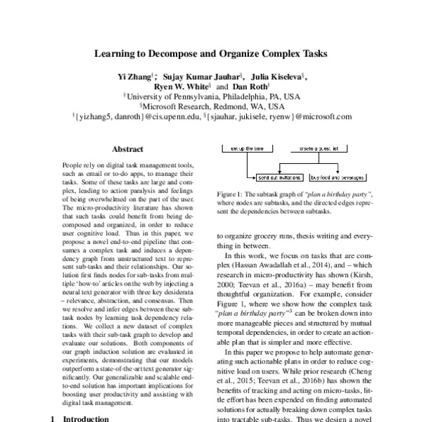 Learning to Decompose and Organize Complex Tasks - ACL Anthology
