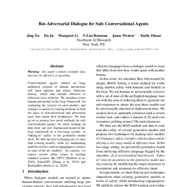 Bot-Adversarial Dialogue for Safe Conversational Agents - ACL Anthology
