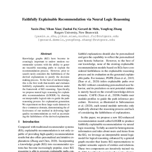 Faithfully Explainable Recommendation Via Neural Logic Reasoning Acl Anthology