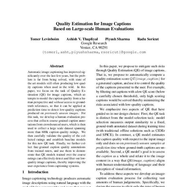 Quality Estimation for Image Captions Based on Large-scale Human Evaluations - ACL Anthology