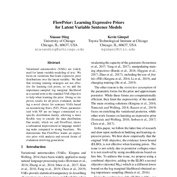 FlowPrior: Learning Expressive Priors for Latent Variable Sentence Models - ACL Anthology